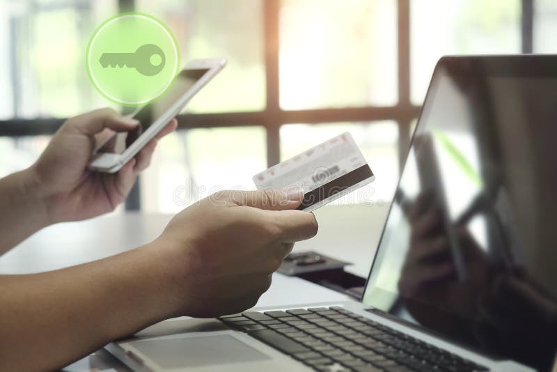 Electronic Key Concept, Smartphone and Card on Hand Smart Home T Stock ...