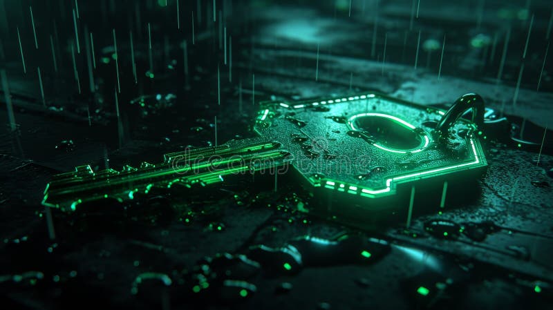 Electronic Key with Glowing Green Accents, Set in a Dark Scene Stock ...
