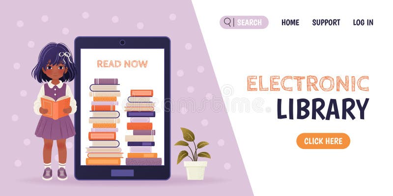 Electronic Library Concept. Landing Vector Page. Stock Vector ...