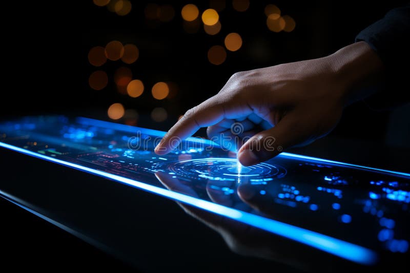 Electronic Hand Pressing Tech Button. Generative Ai Illustration. Stock ...