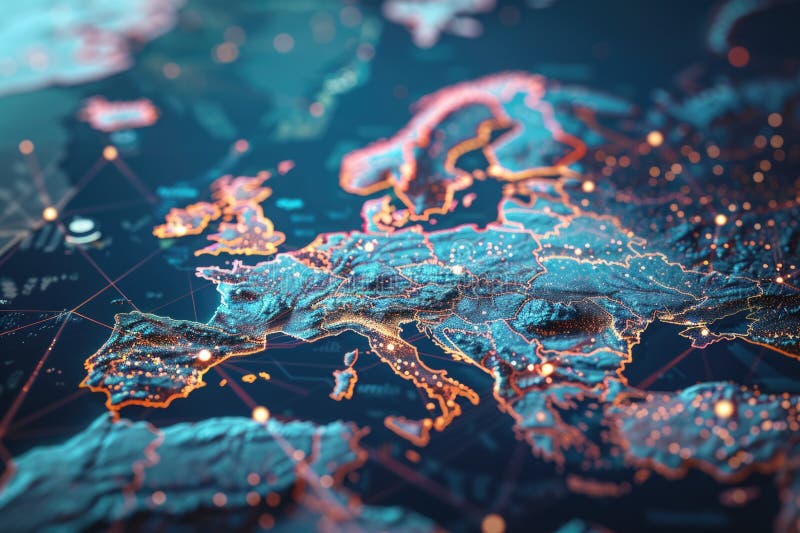 Electronic Map of Europe with Lights Stock Photo - Image of europe ...