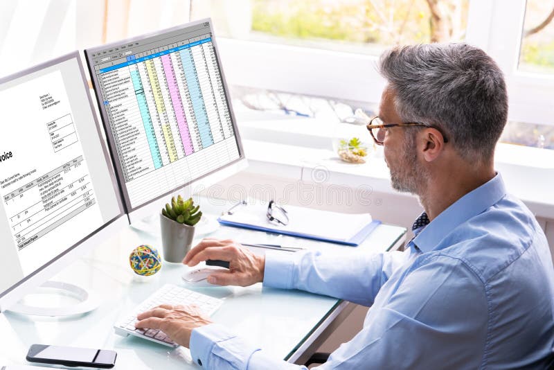 Medical Bill Manager in Office. Electronic Accounting Stock Image ...