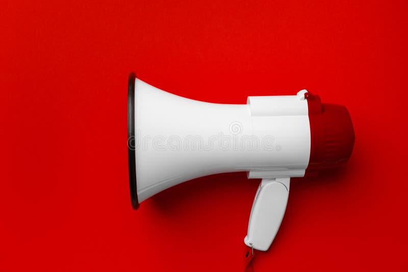 Electronic Megaphone Close Up on Red Background Stock Photo - Image of ...