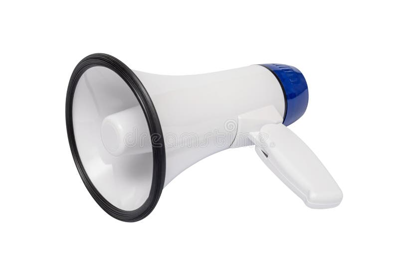 Electronic Megaphone on White Background. Loud-speaking Device. Blue ...