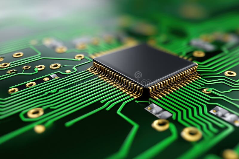 Electronic Microchip on Green Circuit Board. Digital Technology and ...