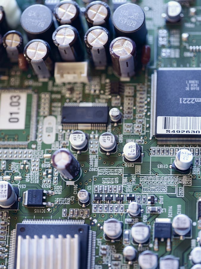 Electronic Microcircuit with Microchips and Capacitors Taken Closeup ...