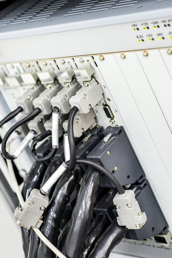 Electronic Module with a Lot of Connected Cables and Connectors. Stock ...