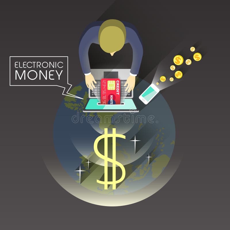Electronic Money Concept in Flat Design Stock Vector - Illustration of ...