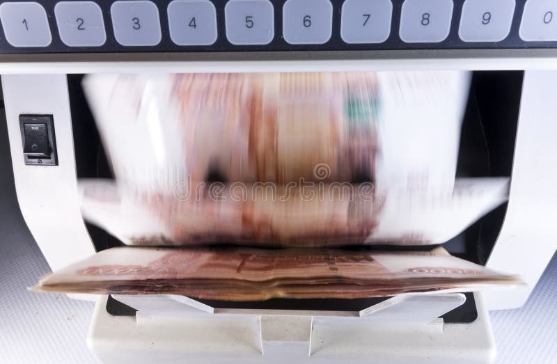 Electronic Money Counter Machine is Counting the Russian Five ...