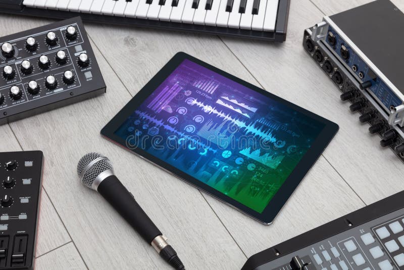 Electronic Music Instruments and Tablet with Reports Concept Stock ...