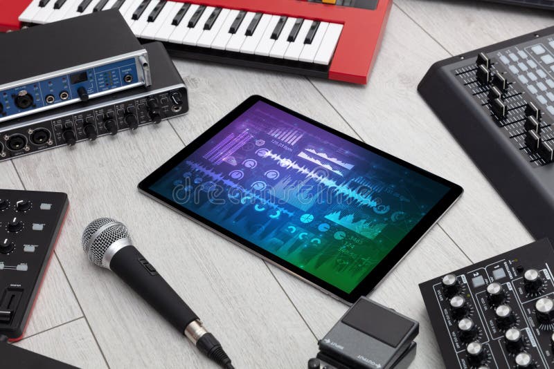 Electronic Music Instruments and Tablet with Reports Concept Stock ...