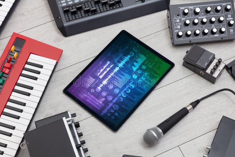 Electronic Music Instruments and Tablet with Reports Concept Stock ...