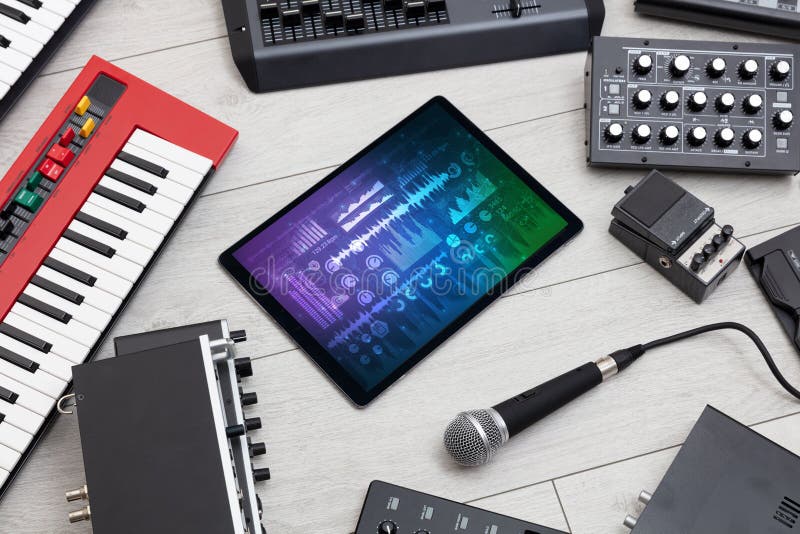 Electronic Music Instruments and Tablet with Reports Concept Stock ...