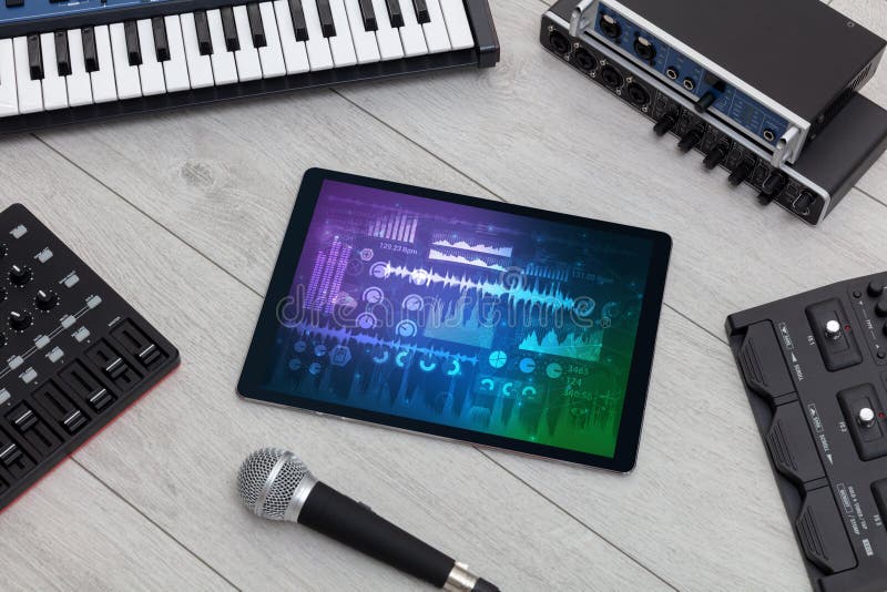 Electronic Music Instruments and Tablet with Reports Concept Stock ...