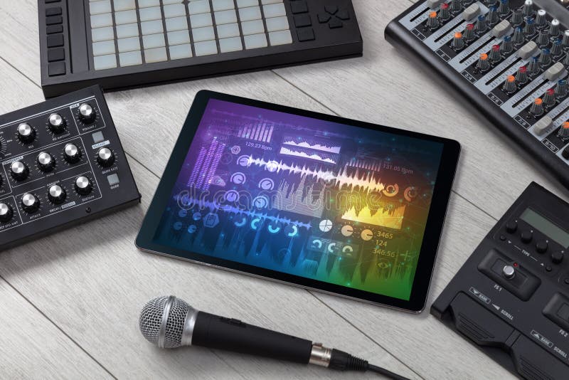 Electronic Music Instruments and Tablet with Reports Concept Stock ...