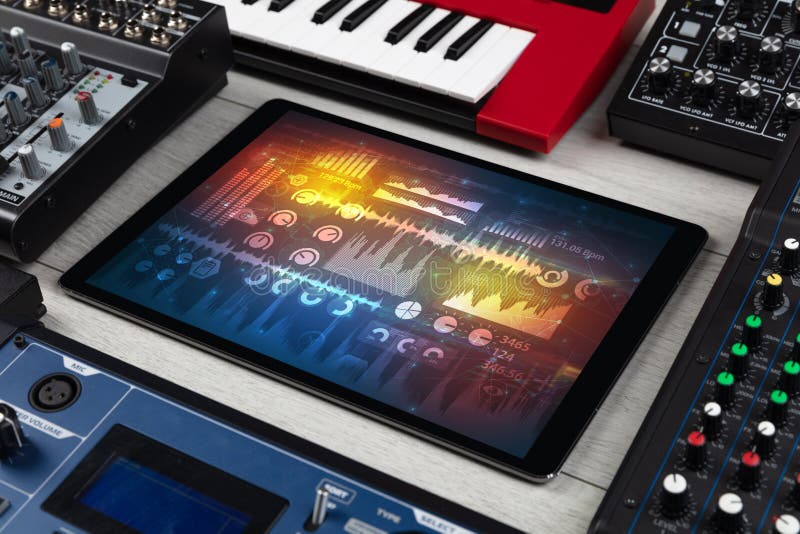 Electronic Music Instruments and Tablet with Reports Concept Stock ...