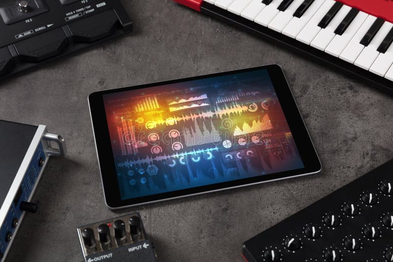 Electronic Music Instruments and Tablet with Reports Concept Stock ...