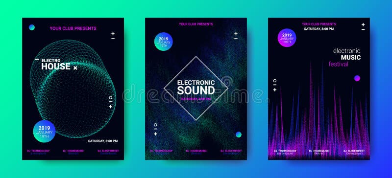 Electronic Music Posters with Sound Amplitude. Stock Vector ...