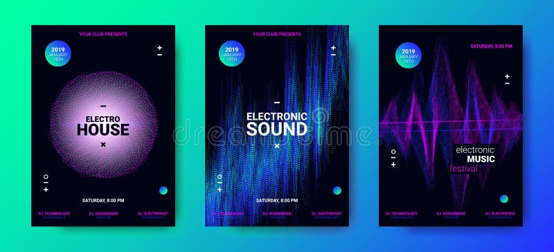 Electronic Music Posters with Sound Amplitude. Stock Vector ...
