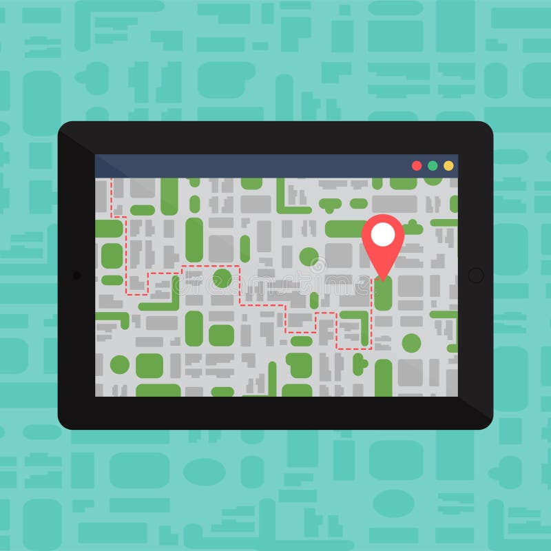 Electronic Offline Map on Tablet, Mobile Gadget Stock Illustration ...