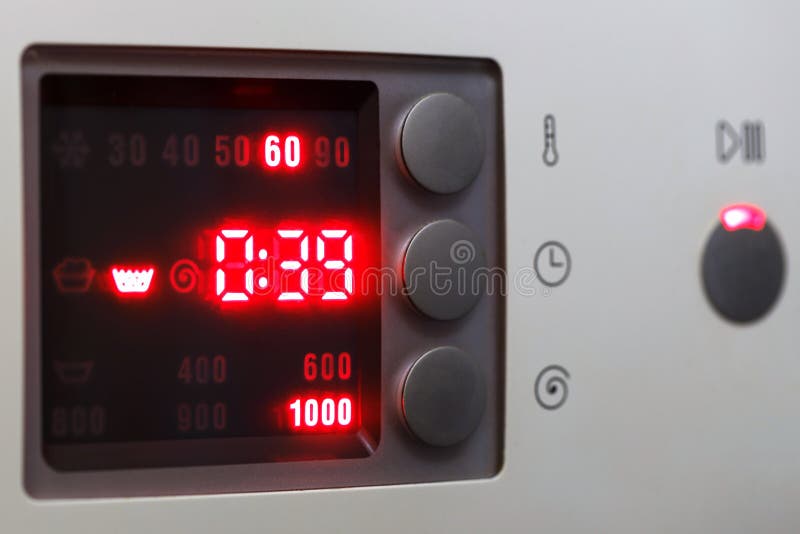 Electronic Panel of the Washing Machine. 60 Degrees Celsius. Close Up ...
