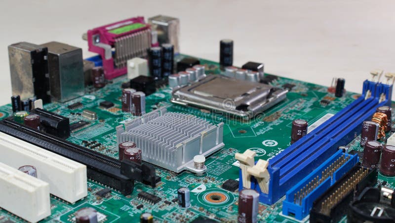 Electronic Parts on a Green PCB on Wood Stock Image - Image of work ...