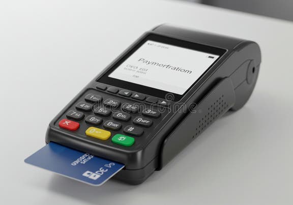Electronic Payment Terminal with a Card Inserted, Showcasing a Numeric ...