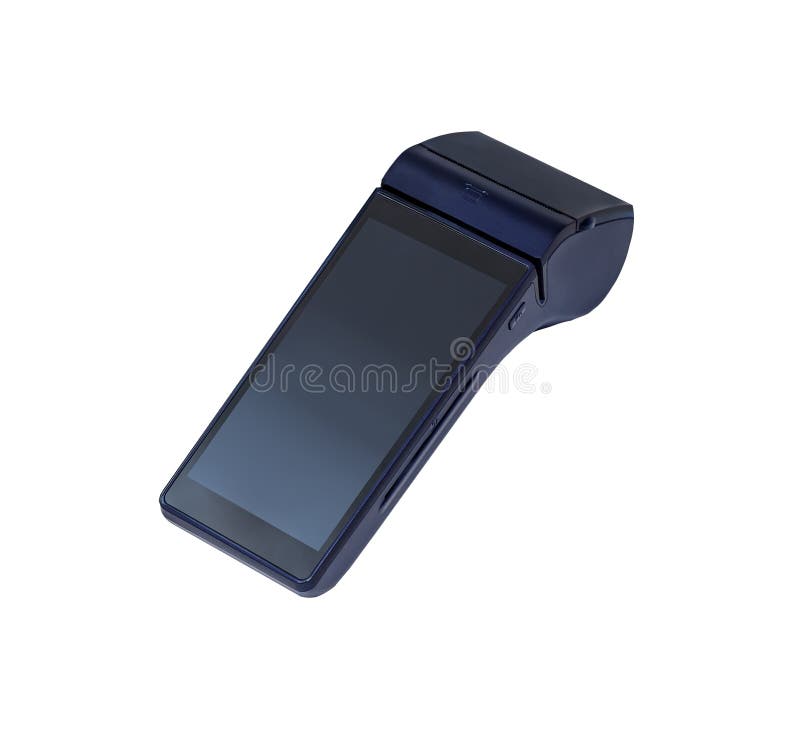 Electronic Payment Terminal. the Case is Made of Blue Plastic Stock ...