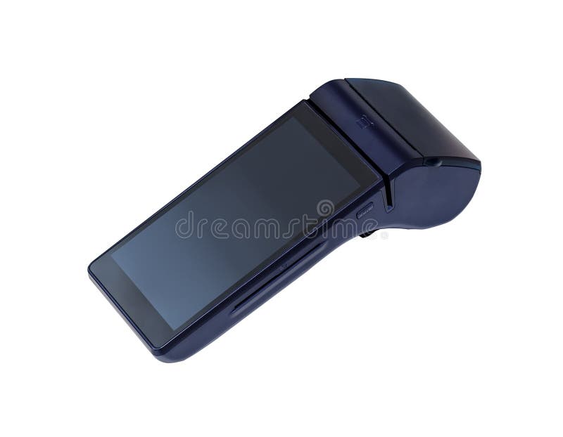 Electronic Payment Terminal. the Case is Made of Blue Plastic Stock ...