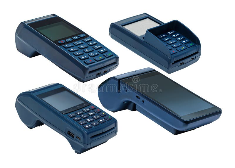 Electronic Payment Terminal. the Case is Made of Blue Plastic Stock ...
