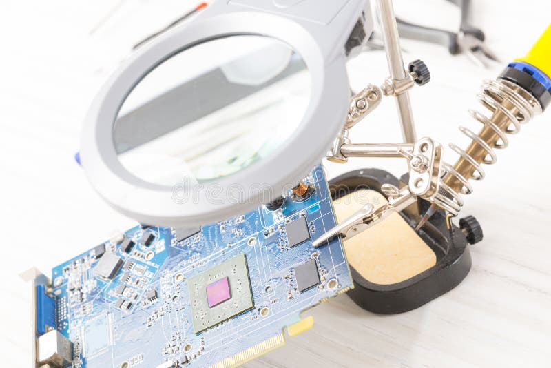 Electronic PCB on Third Hand Tool Stock Image - Image of impedance ...