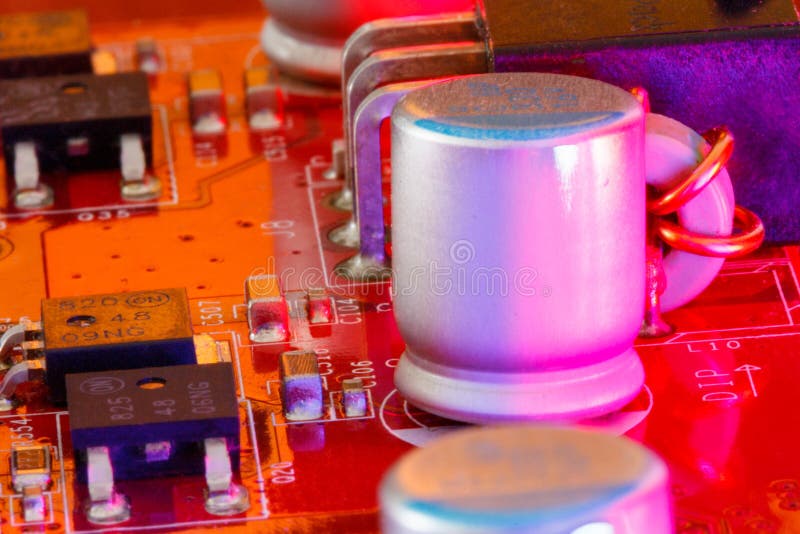 Electronic Printed Circuit Board in Red with Electronic Components- Top ...
