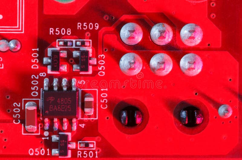 Electronic Printed Circuit Board in Red with Electronic Components- Top ...