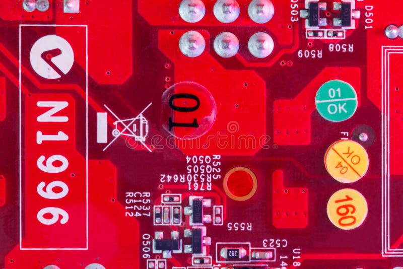Electronic Printed Circuit Board in Red with Electronic Components- Top ...