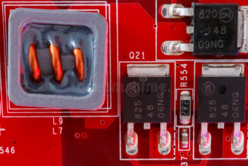 Electronic Printed Circuit Board in Red with Electronic Components- Top ...