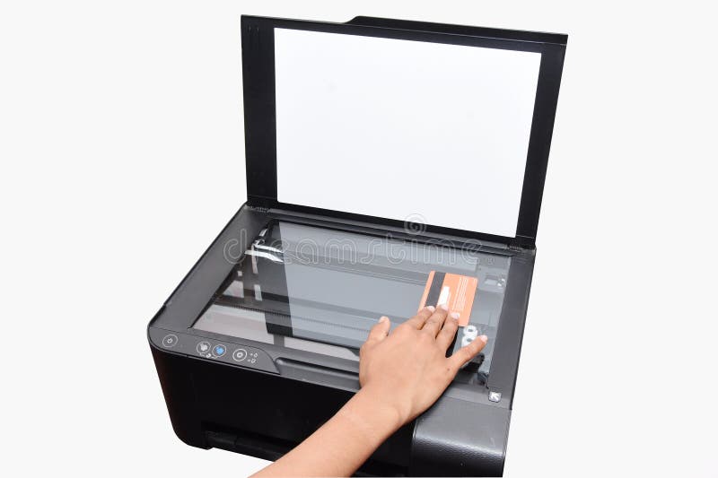 Electronic Printer Scan Machine with Hand White Background Stock Photo ...