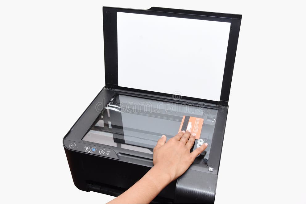 Electronic Printer Scan Machine with Hand White Background Stock Photo ...