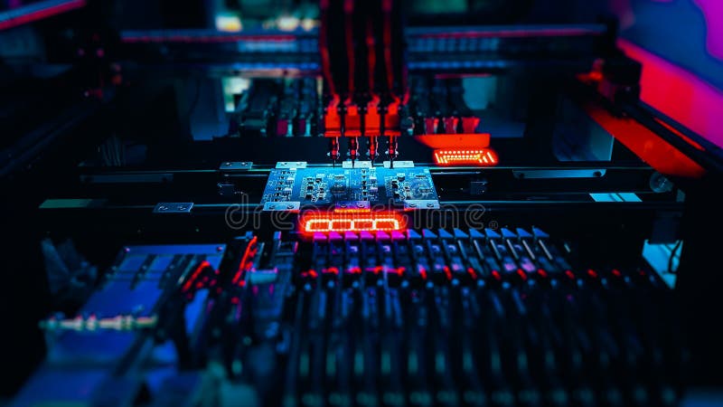 Electronic Production on SMT Line - PCB Machine Computer Chip Assembly ...