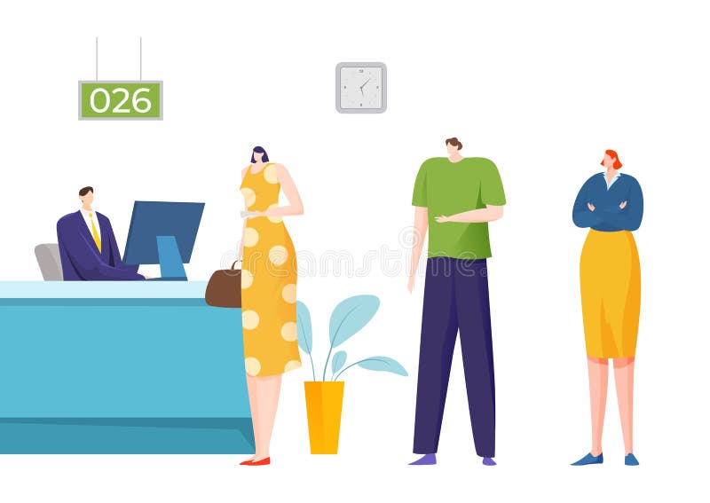 Electronic Queue at Bank Reception, Vector Illustration, Machine ...
