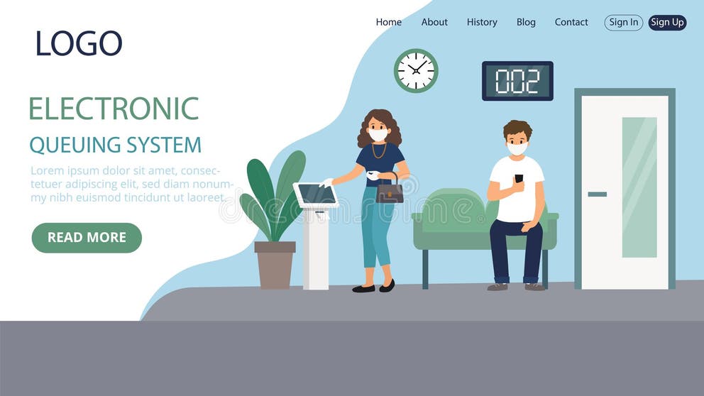 Electronic Queuing System Vector Illustration. Flat Style Conceptual ...