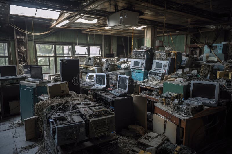 Electronic Recycling Facility, with Workers Sorting and Dismantling E ...