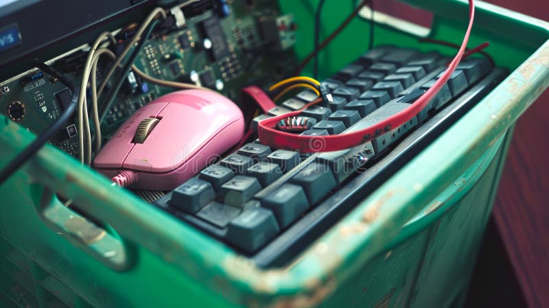 Electronic Recycling and Decluttering Concept. Pink Computer Mouse ...