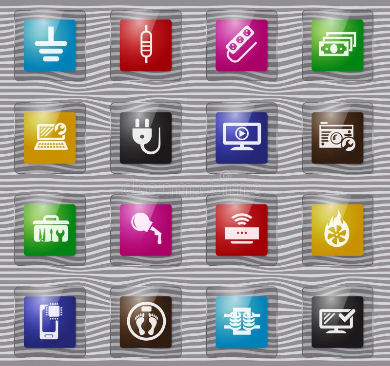 Electronic Repair Glass Icons Set Stock Vector - Illustration of libra ...