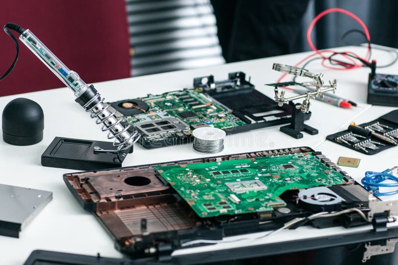 Electronic Repairman Workplace with Components Stock Photo - Image of ...