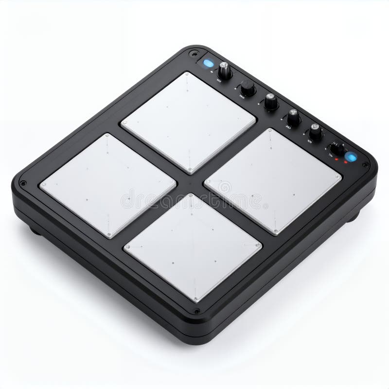Electronic Rhythm Machine with Four Pads for Creating Music Compositions on White Background ...