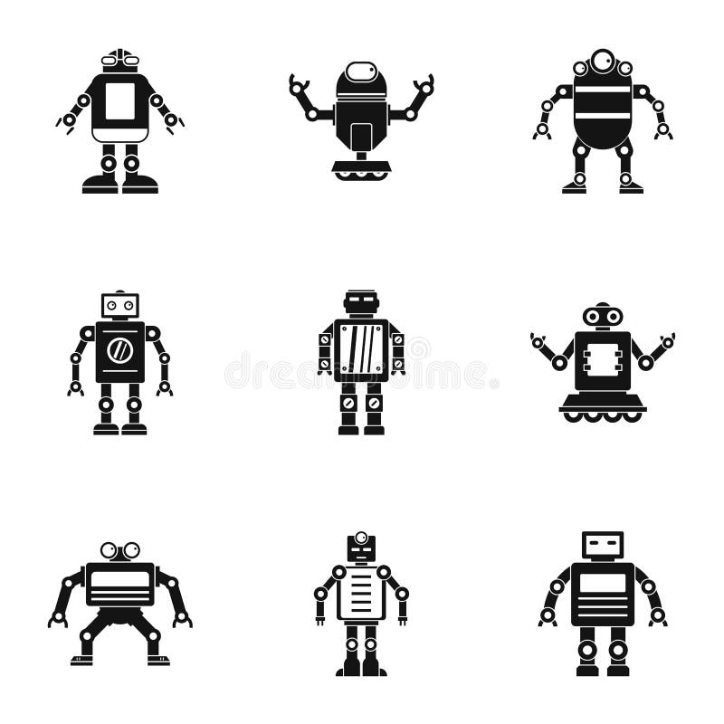 Electronic Robot Icons Set, Simple Style Stock Vector - Illustration of ...