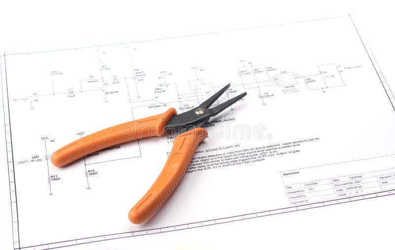Electronic Schematic with Tools Stock Image - Image of drawing, studio ...