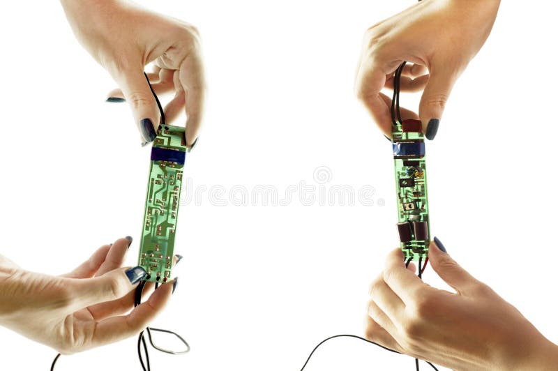 Electronic Schemes in Hands Stock Photo - Image of electricity, physics ...