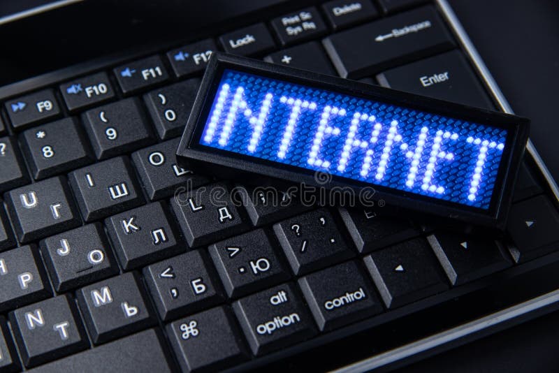 Electronic Screen with an Internet Sign on the Keyboard. Stock Image ...