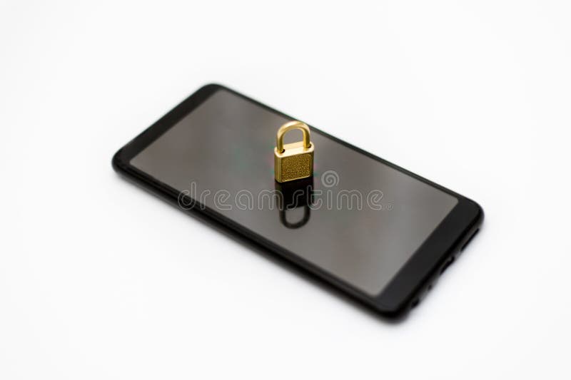 Electronic Security and Data Protection Concept. Mobile Phone and Key ...
